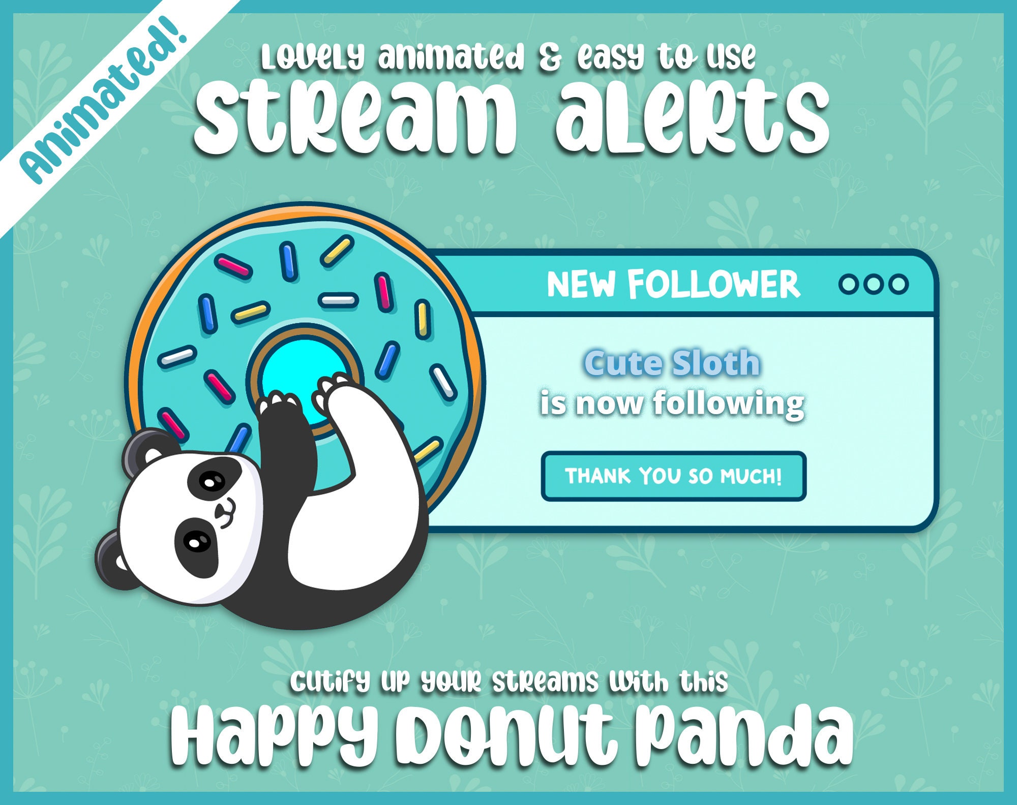 7x Animated Alerts Happy Donut Panda | Pastel | Overlay | Border ...
