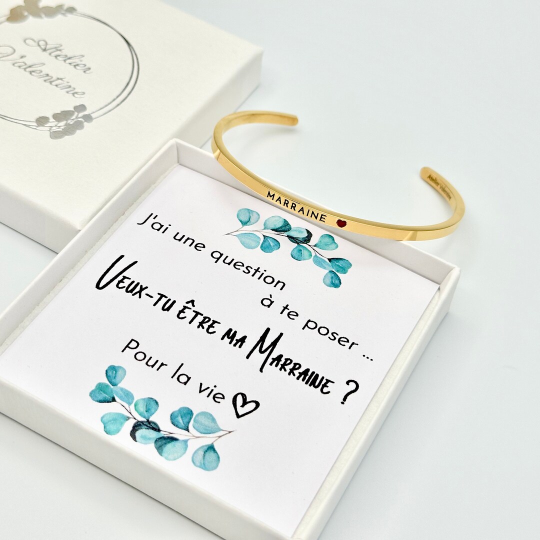 Coffret MARRAINE, Bracelet jonc AJUSTABLE, surprise Marraine, cadeau ...