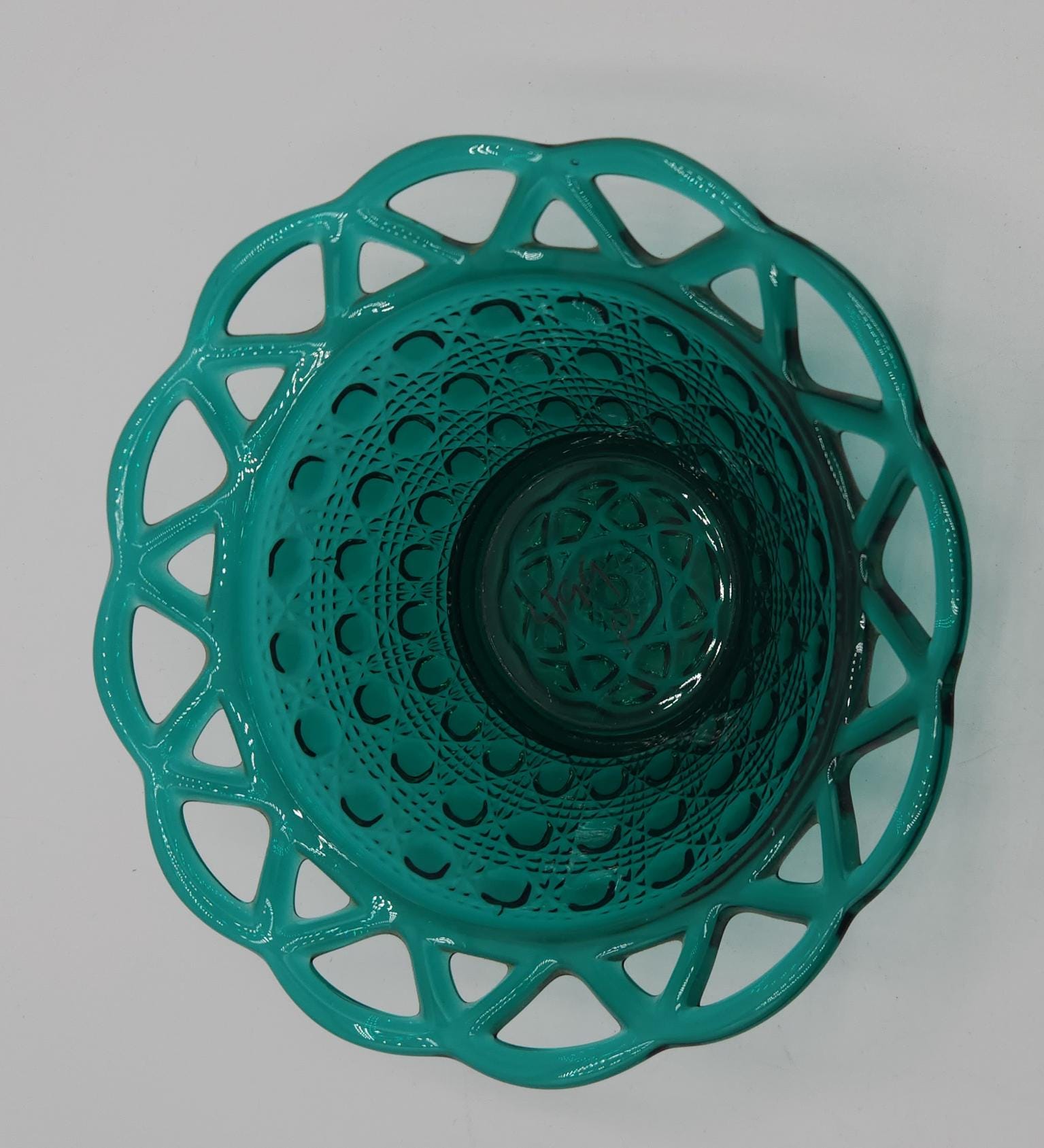 Vintage Imperial Glass Stiegel Green Cane and Button Open Lace Bowl - Etsy