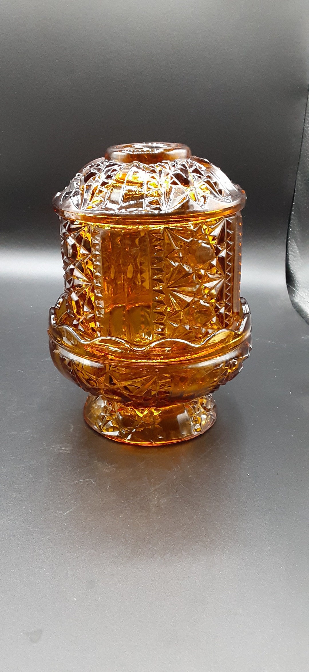 Vintage Amber Indiana Glass Stars and Bars Fairy Light Votive Candle ...