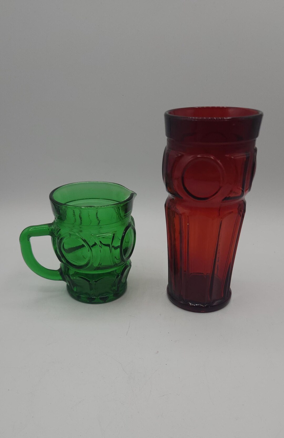 Vintage Wheaton Glass Bullseye Drinking Glass Ruby Red and Green Cream ...