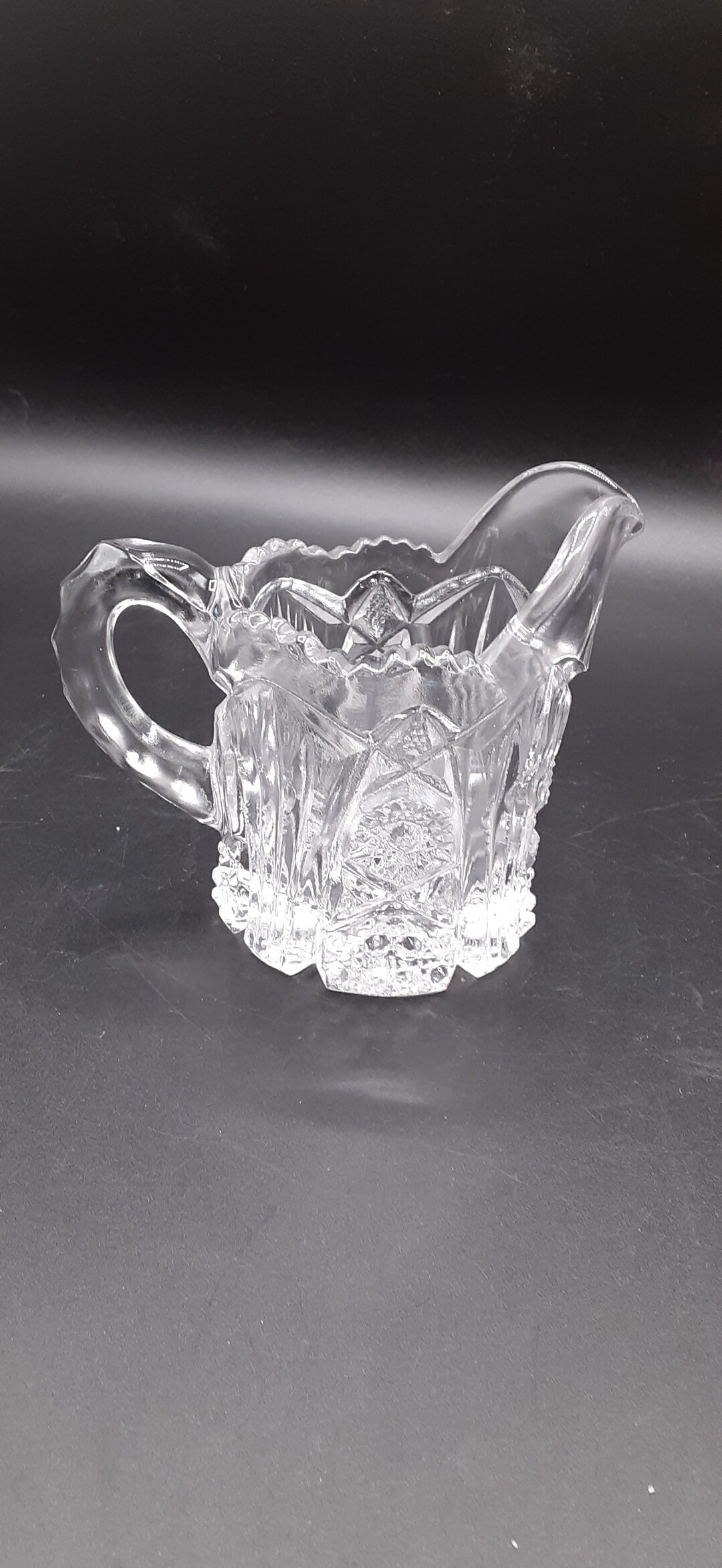 Vintage APB Brilliant Hobstar Flower Clear Sawtooth Cut Glass Creamer ...