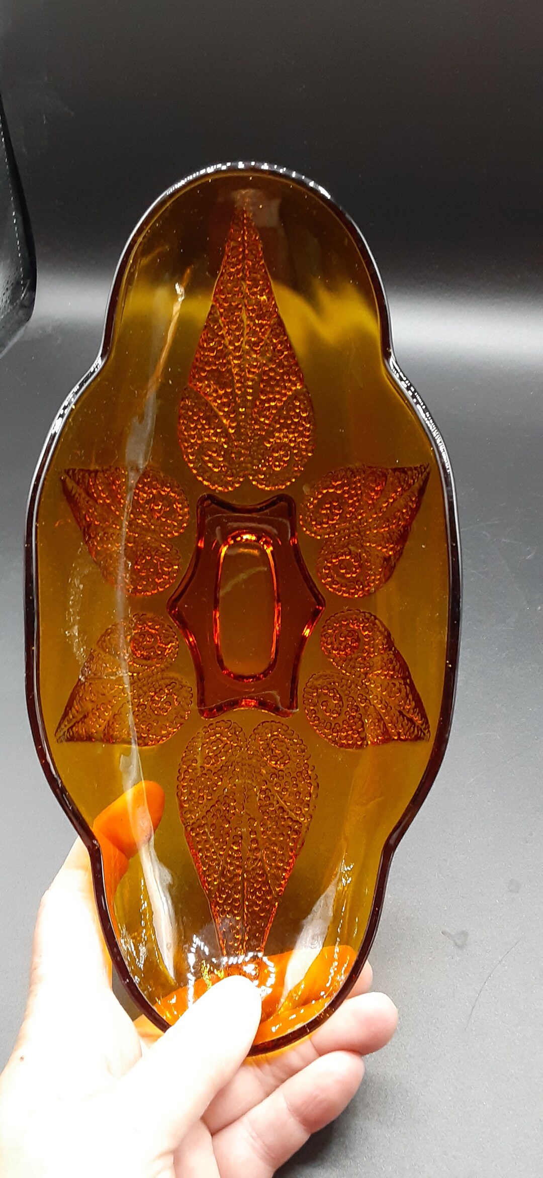 Vintage Anchor Hocking Amber Beaded Leaf Renaissance Pattern - Etsy