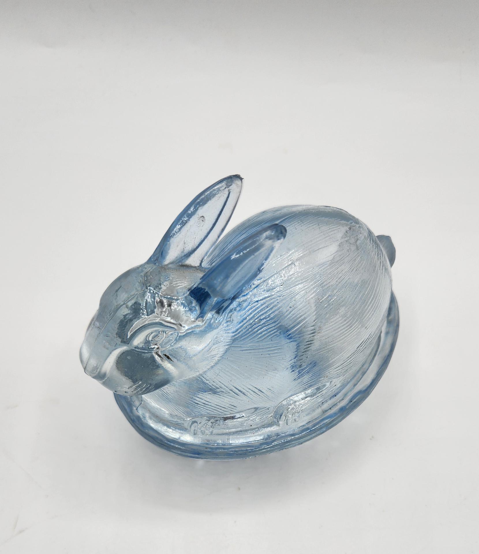 Vintage Blue Glass Bunny on Nest Candy Dish - Etsy
