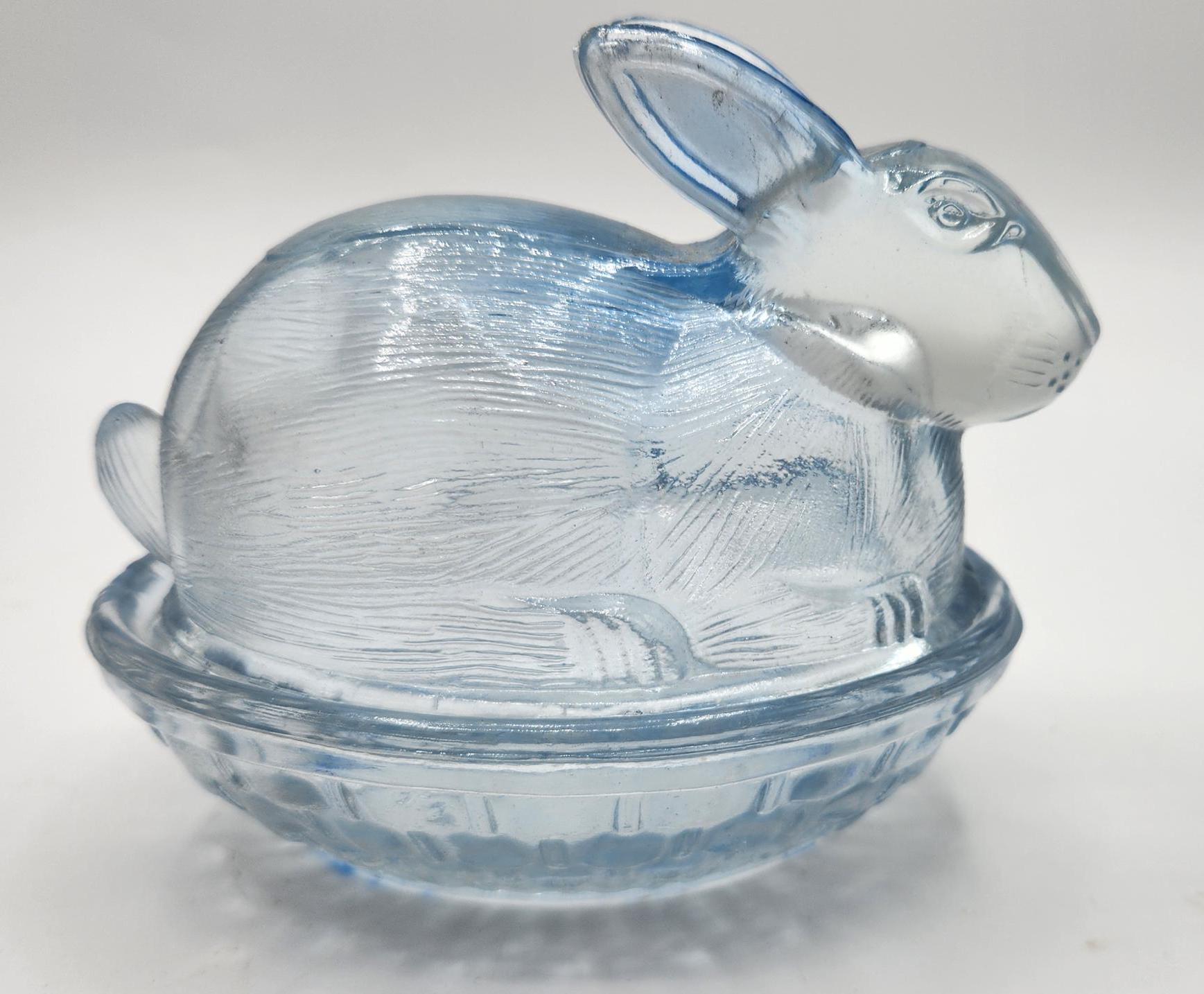 Vintage Blue Glass Bunny on Nest Candy Dish - Etsy