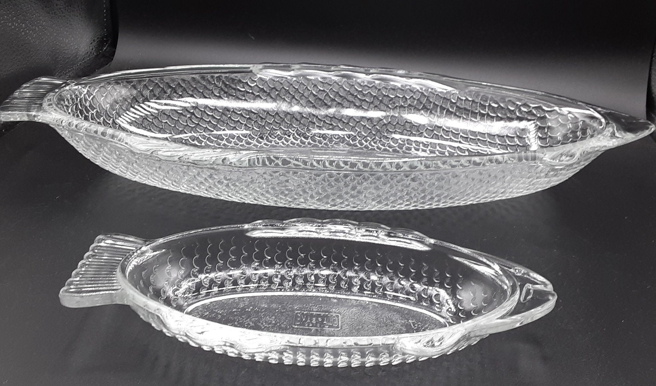 18 Vintage Glasbake Clear Glass Fish Baking Serving Platter & 9.25 Fish ...