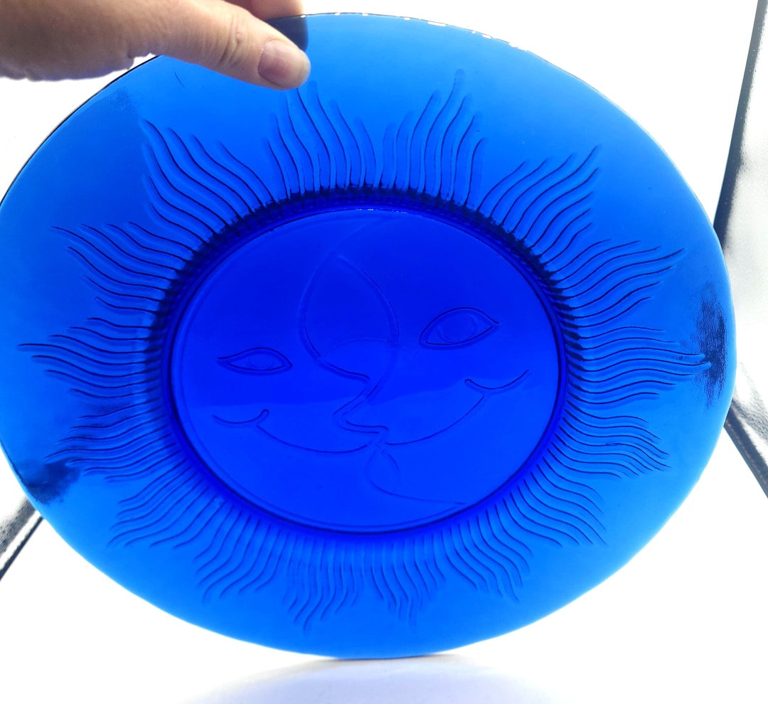 Vintage Large Serving Plate With Sun Face Cobalt Blue 13" Wide - Etsy