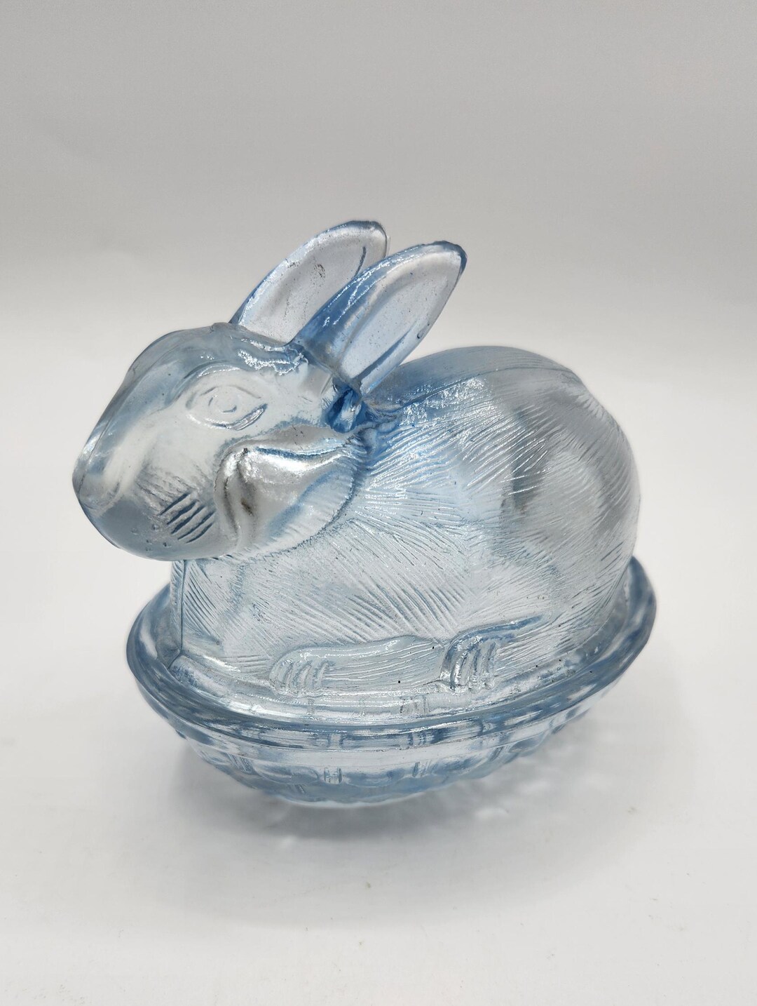 Vintage Blue Glass Bunny on Nest Candy Dish - Etsy