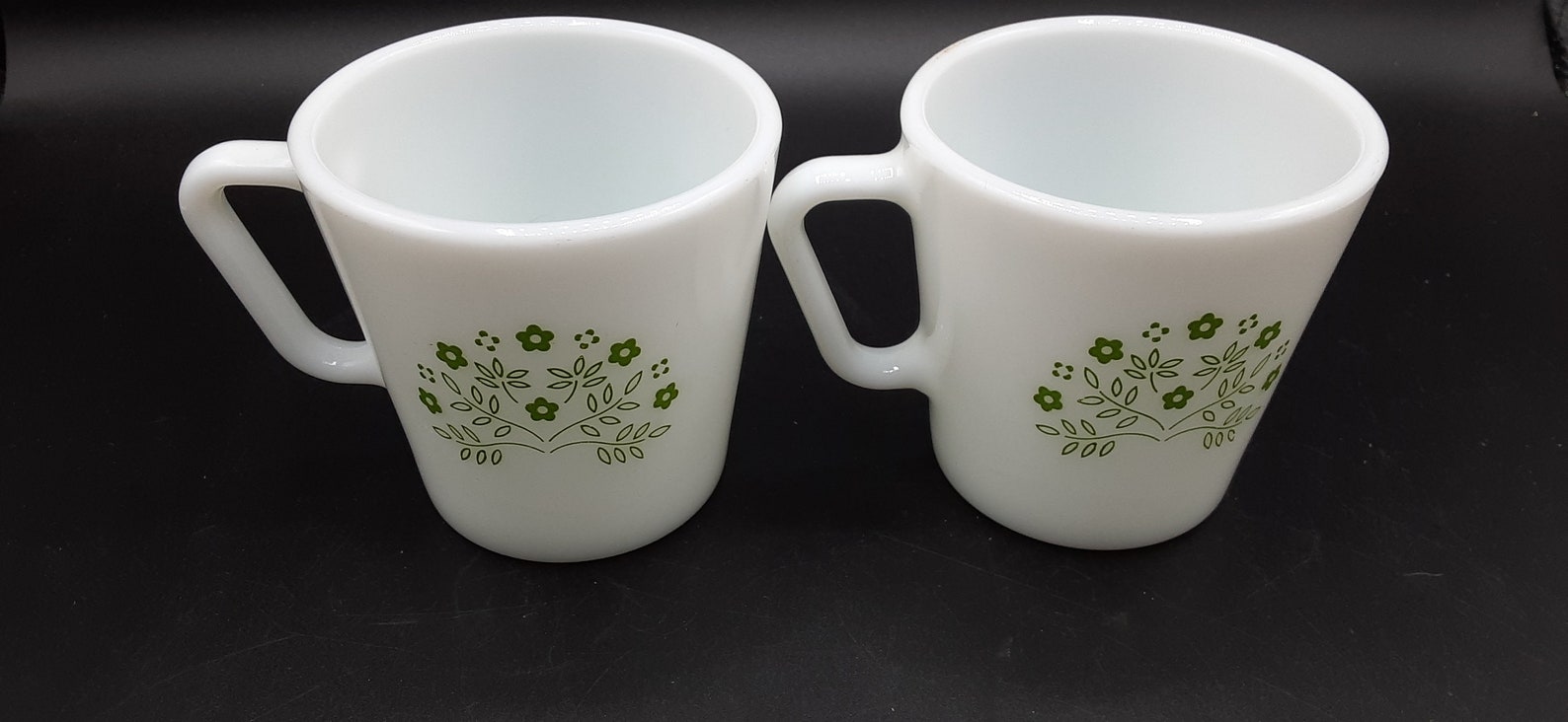 Vintage PYREX Milk Glass Summer Impressions Green Floral Coffee Mug D ...
