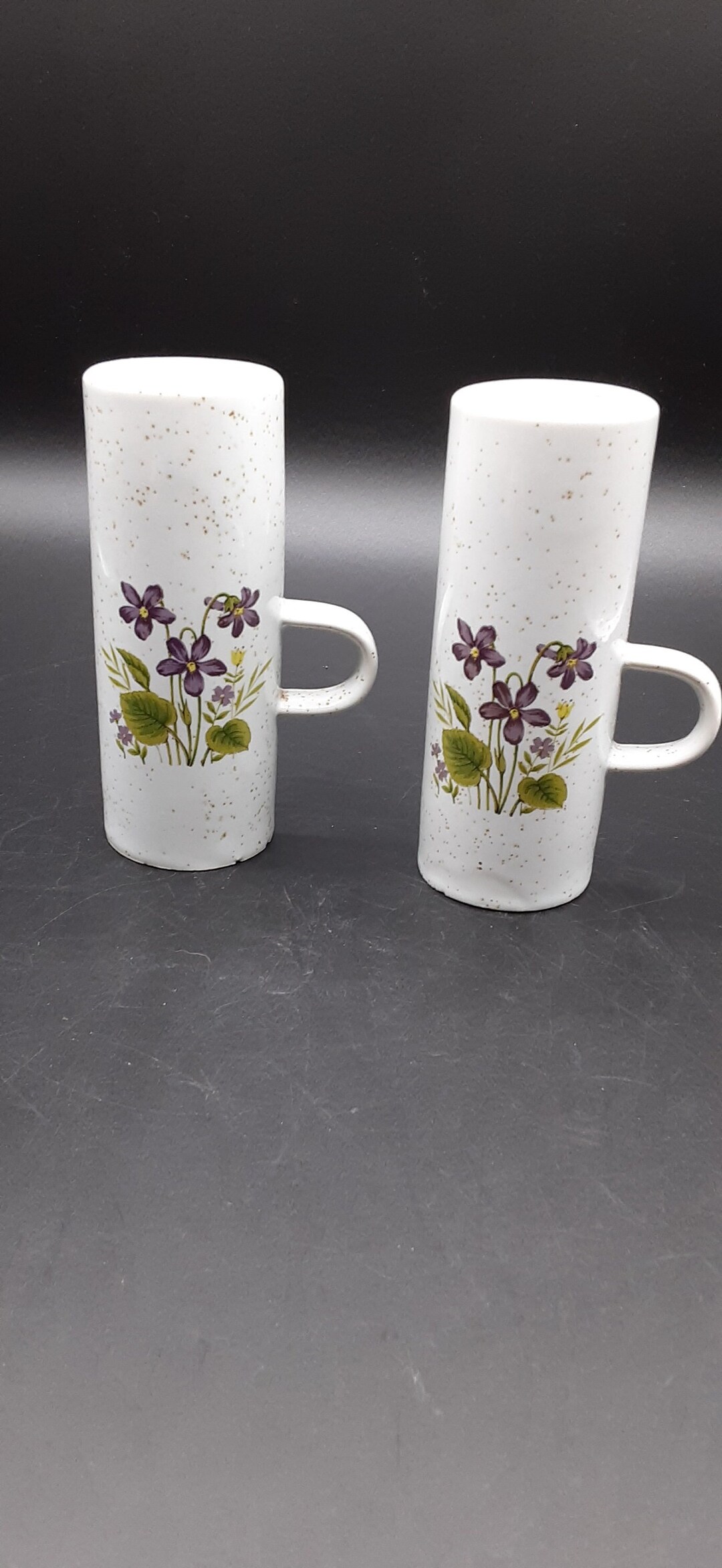 Set of Salt and Pepper Shakers Ceramic Light Blue Speckled With Violets ...