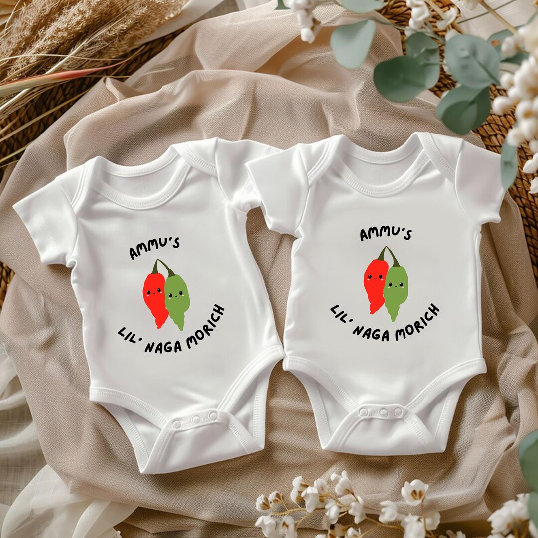 Ammu’s Lil Naga Morich Twin Baby Bodysuits Set | Bengali Twins Outfit ...