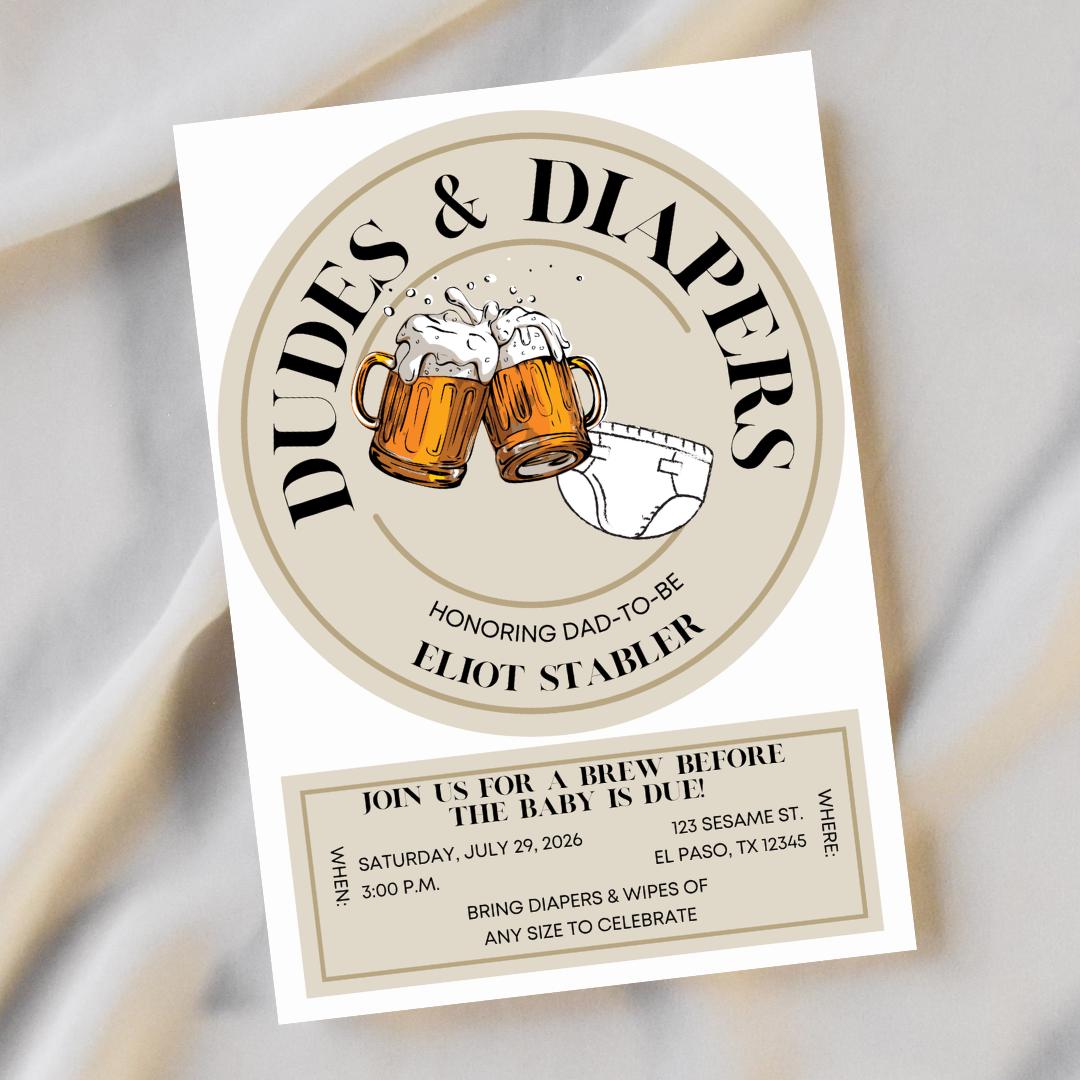Custom Dudes & Diapers Baby Shower Invitation Graphic: Dad Shower Theme ...