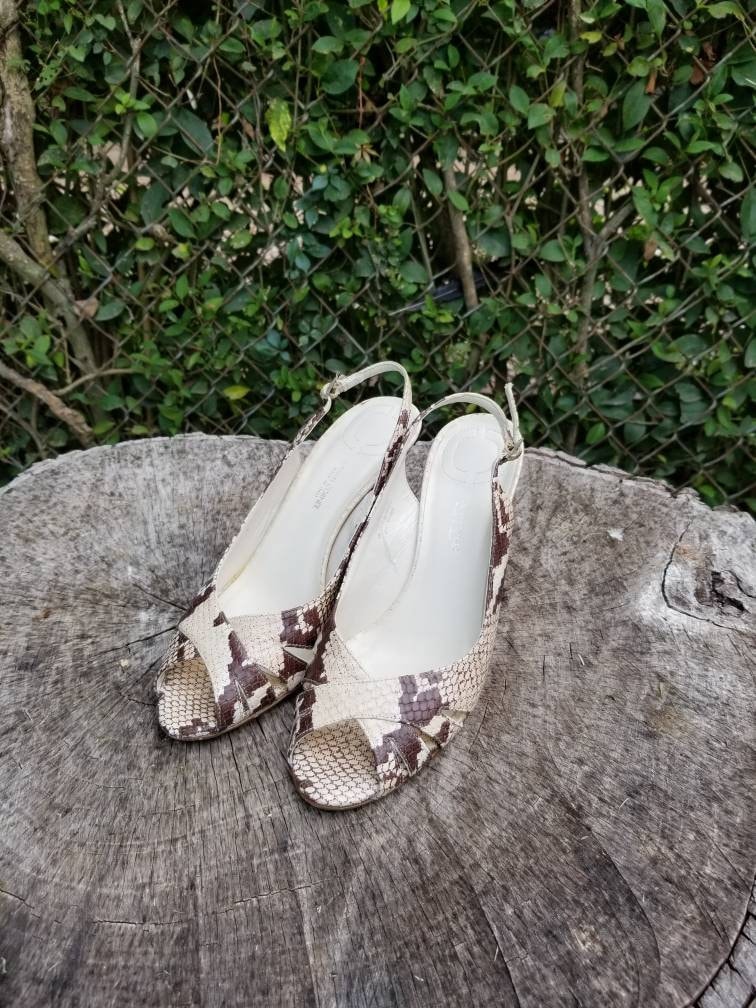 Sz 6.5 Vintage Slingback Shoes/genuine Leather Snakeskin Print/1980s ...