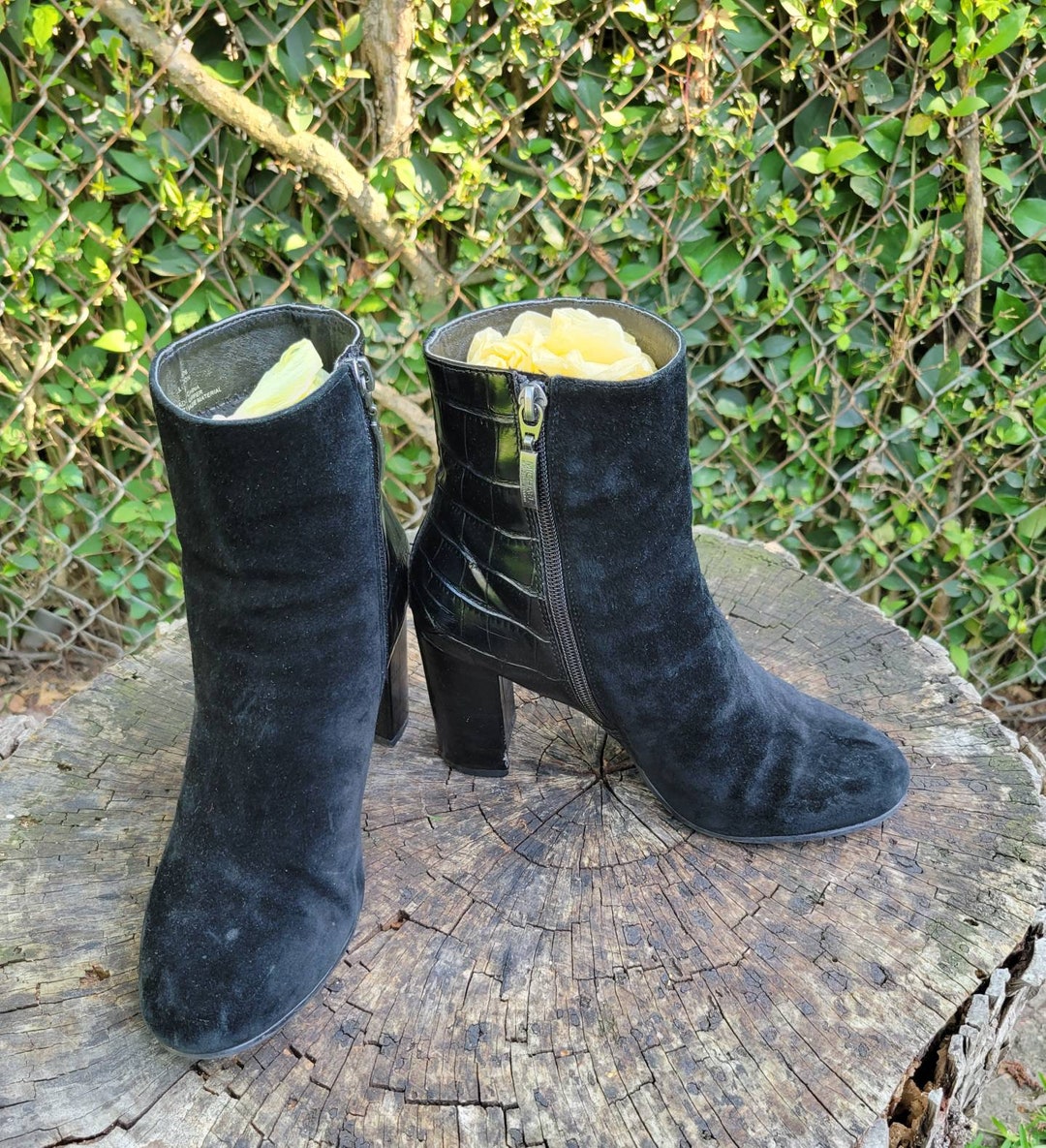 Vintage Michael Simmons Croc Print Suede Ankle Booties - Size 7.5M - Etsy