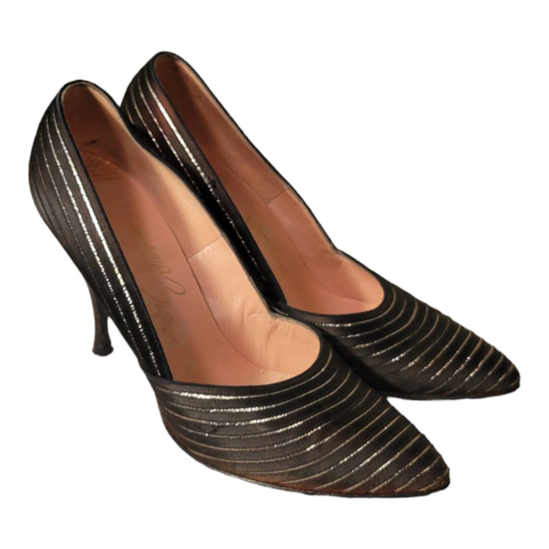 Late 1950s Rare David Evins Italian Black Straw Stiletto Heels/fabulous ...