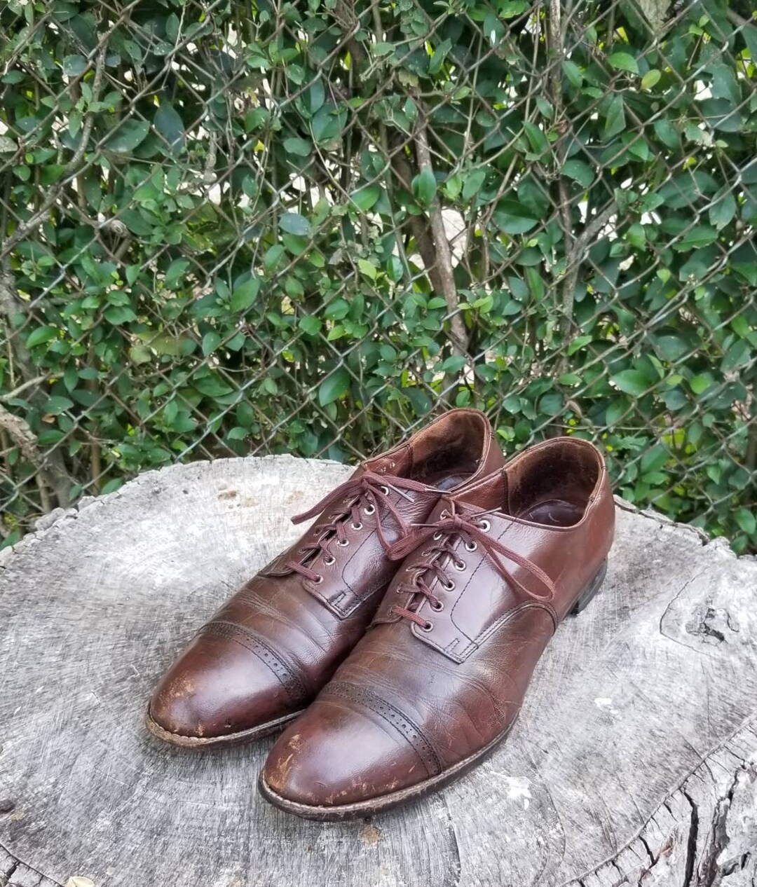 Size 13 Vintage Wingtip Shoes/genuine Leather Oxford Tie up Shoes/1980s ...