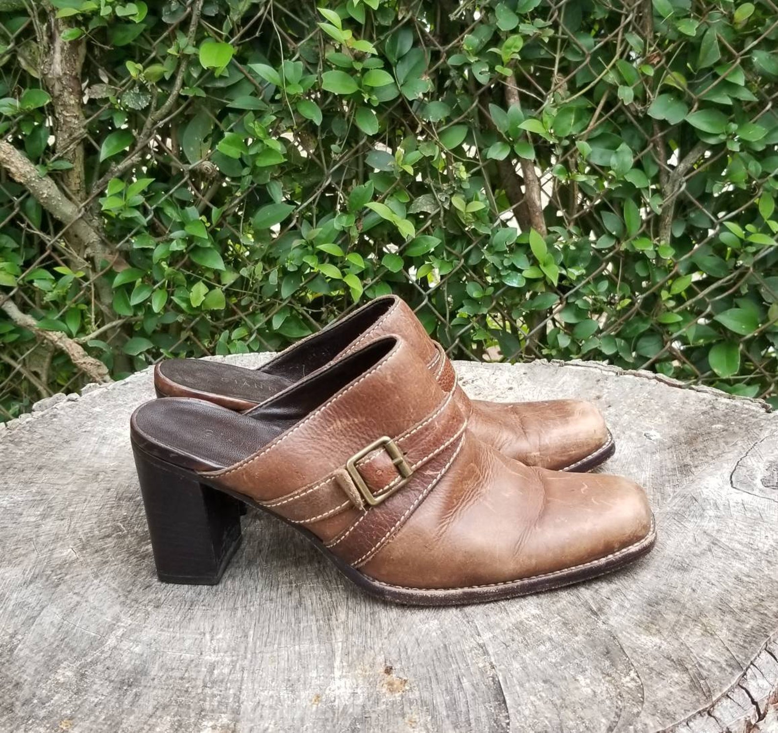 Sz 9.5 Vintage Mules/ Genuine Leather Slide Mules With 3 - Etsy