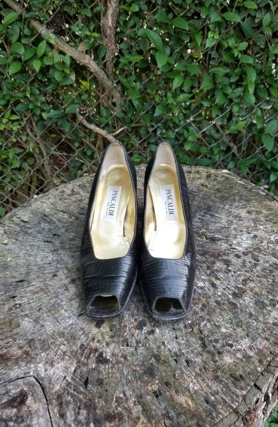 PANCALDI Italy Black Reptile Leather Classic Pumps ..… - Gem