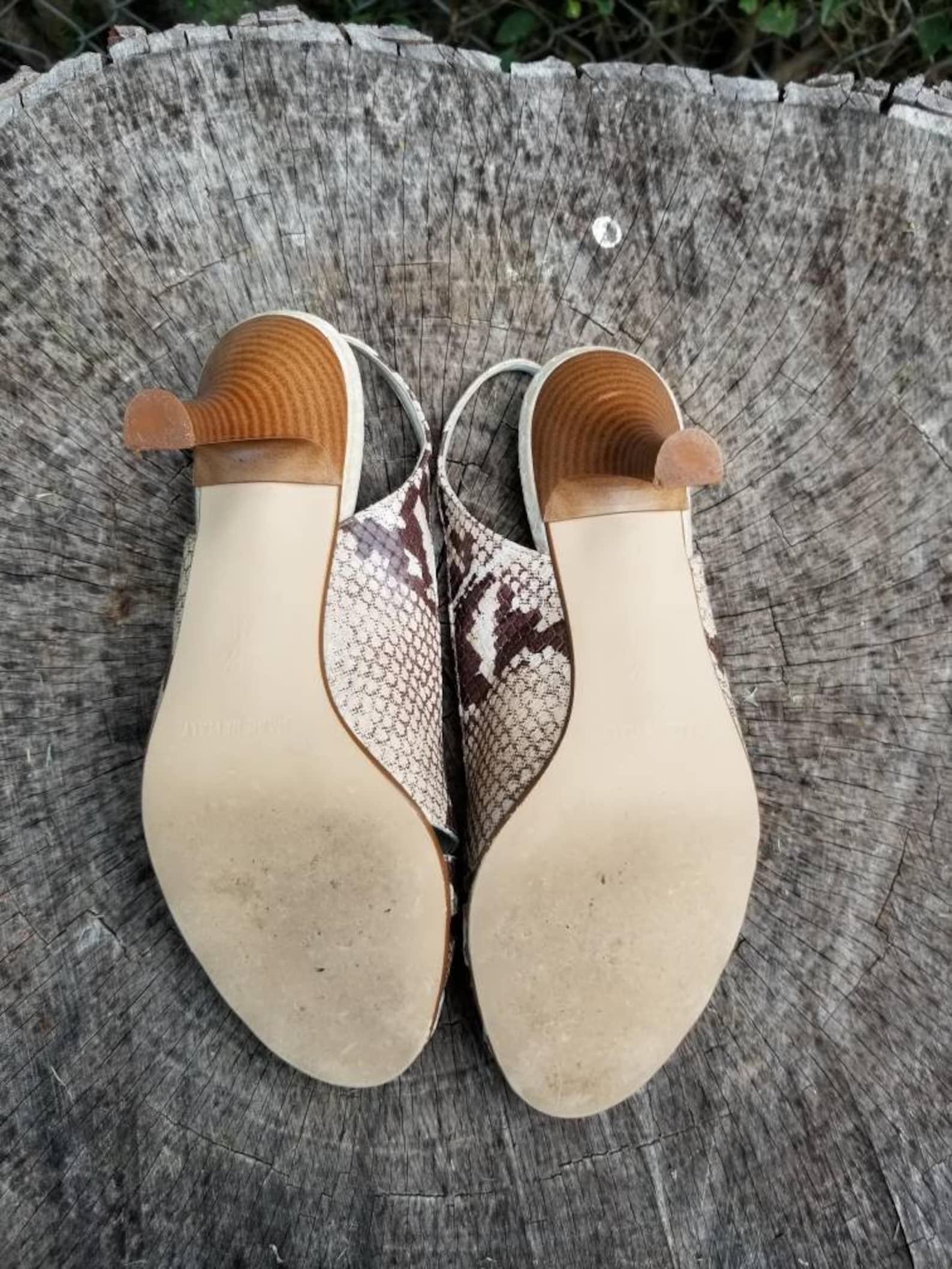 Sz 6.5 Vintage Slingback Shoes/genuine Leather Snakeskin Print/1980s ...