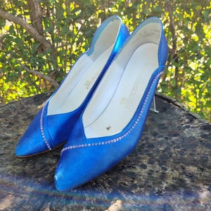 Vintage Blue Satin Pumps by Coloriffics Size 7m/women Dress Shoes/women ...