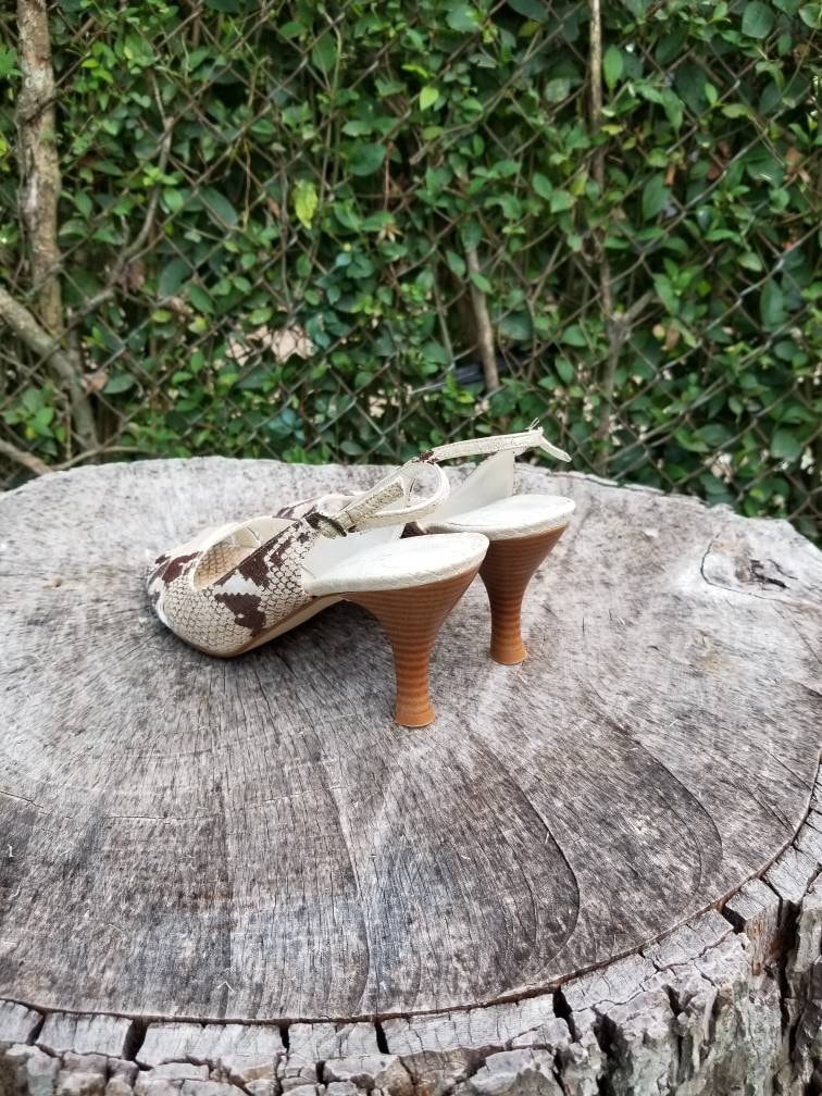 Sz 6.5 Vintage Slingback Shoes/genuine Leather Snakeskin Print/1980s ...