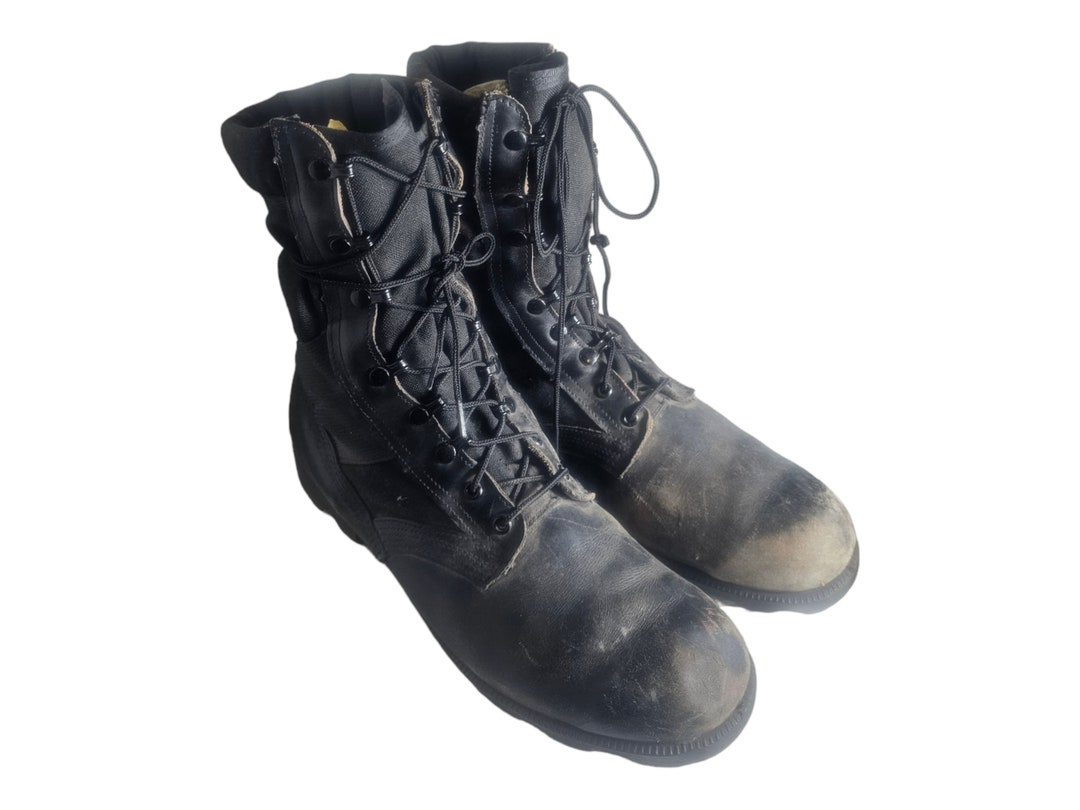 Wellco US Army Military Black Leather Flight Tactical Combat Boots Mens ...