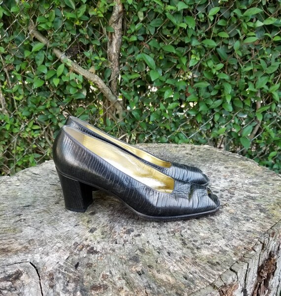 PANCALDI Italy Black Reptile Leather Classic Pumps ..… - Gem