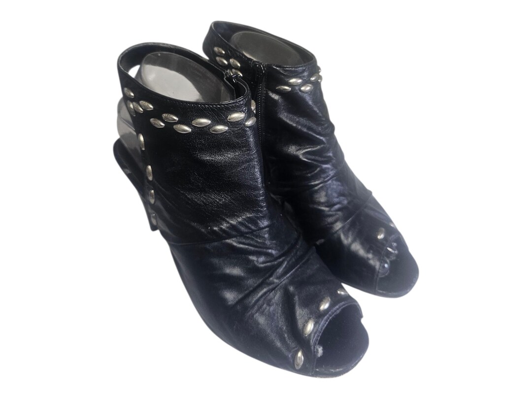 Womens Black Studded Slingback Open Toe Booties Preview International ...