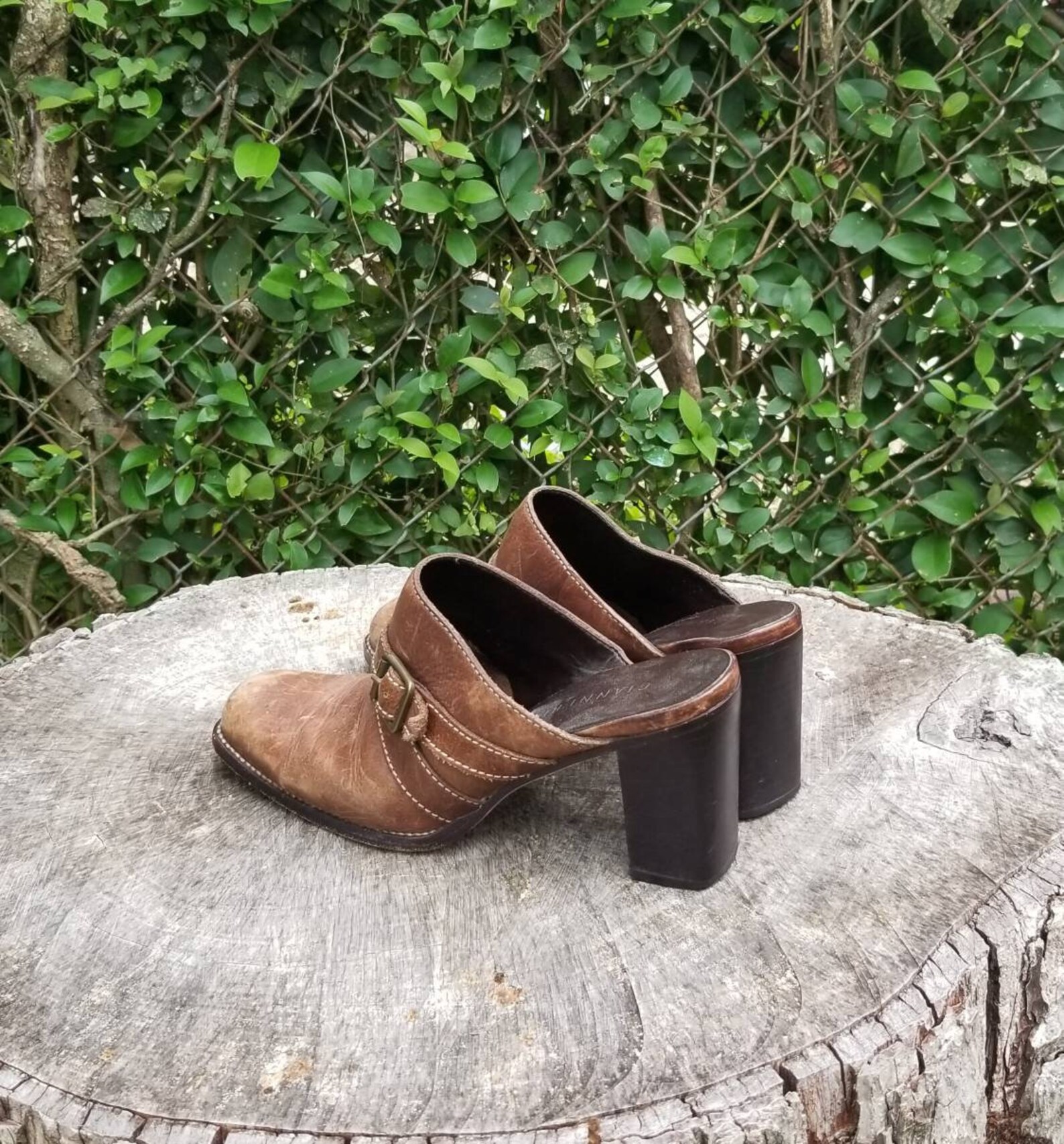 Sz 9.5 Vintage Mules/ Genuine Leather Slide Mules With 3 | Etsy