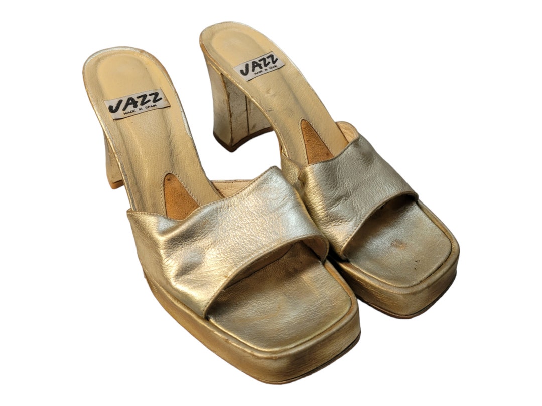 Vintage Gold Metallic Slides From the 70s/ Hippie Boho City Shoes Size ...