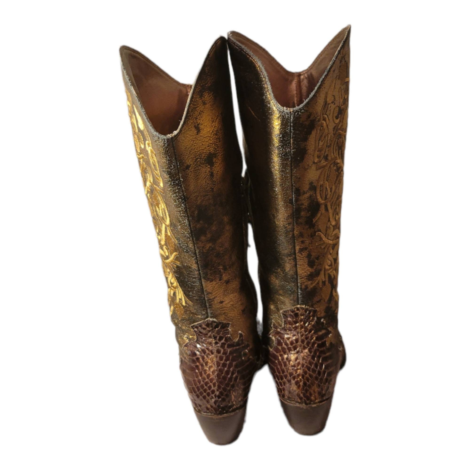 Vintage 90's Electra Gold Metallic Western Boots: Embroidered Leather ...