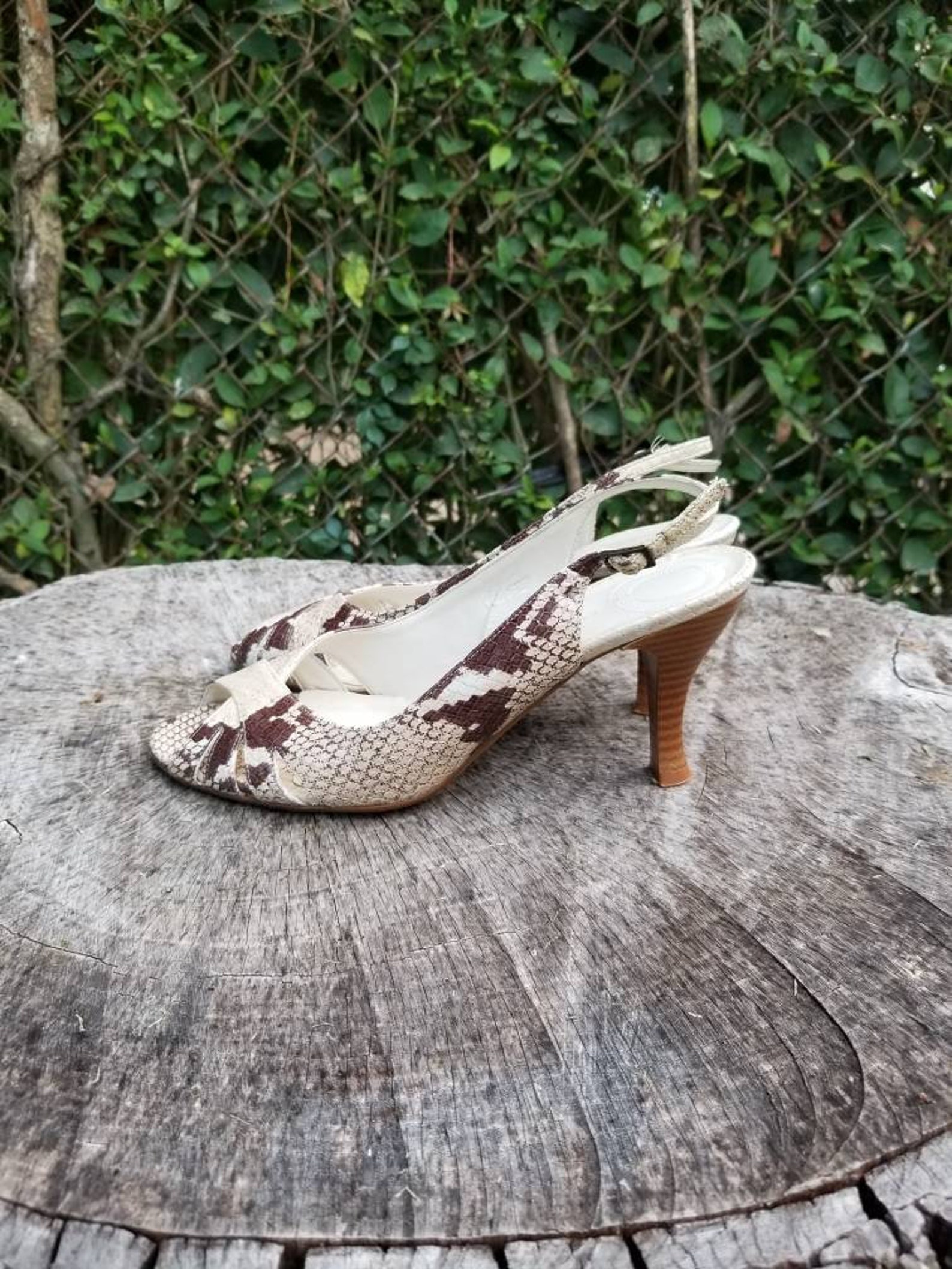 Sz 6.5 Vintage Slingback Shoes/genuine Leather Snakeskin Print/1980s ...