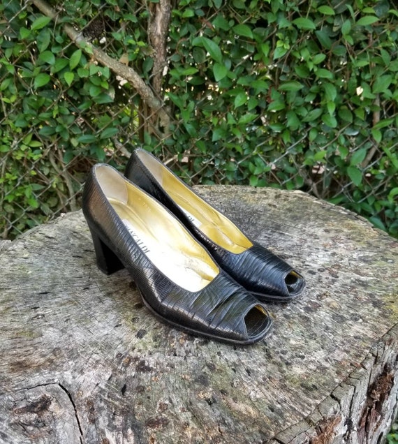 PANCALDI Italy Black Reptile Leather Classic Pumps ..… - Gem