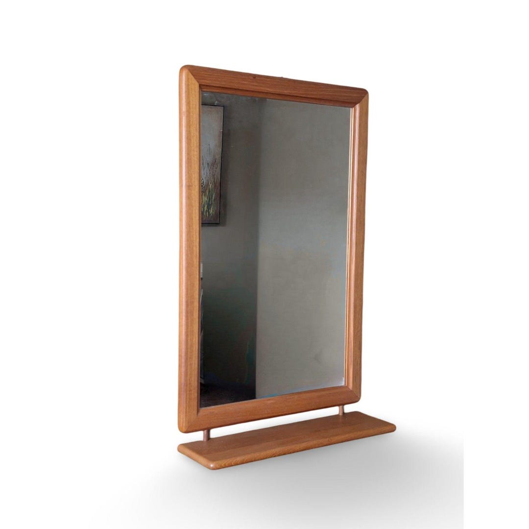 Danish Modern Teak Wall Mirror With Built-in Shelf Fakse Denmark FREE ...