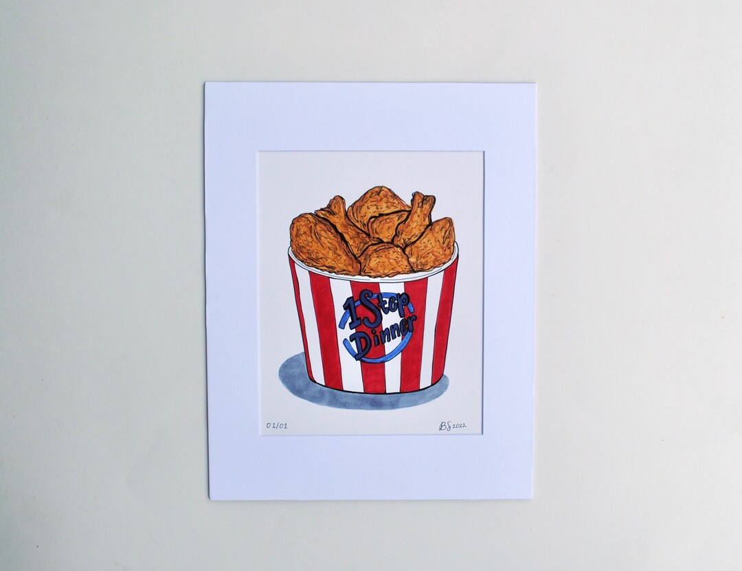 Bucket of Fried Chicken Art - Original 8x10" Drawing - Fried Chicken ...