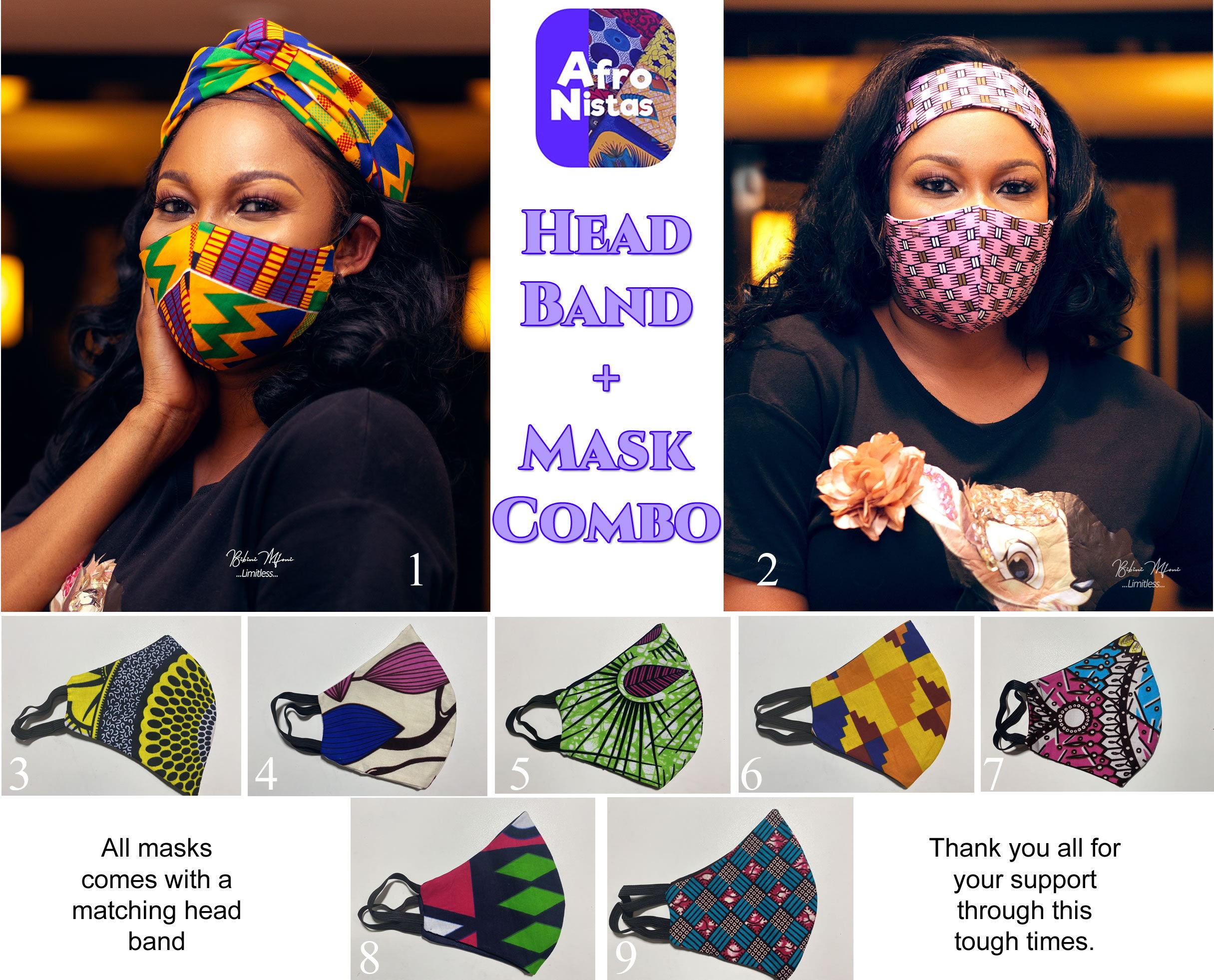 African Headband and Facemask Combo, Kente Scarves, Ankara Headbands, Kente Headwraps, Headwrap ...