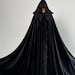 Black Halloween Cape Velvet Hooded Cloak Witch Cape Feathers Medieval ...