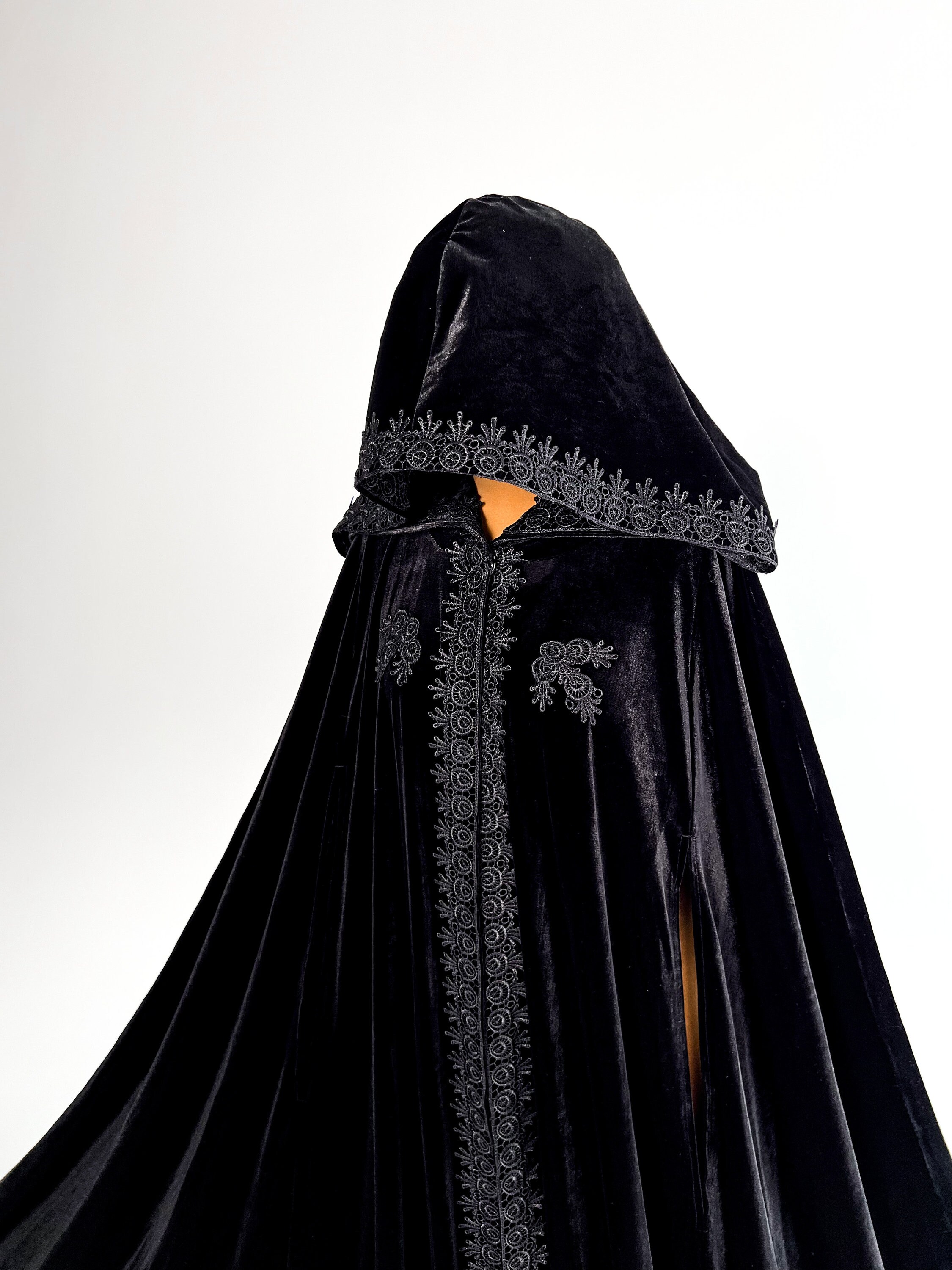 Black Halloween Cape Hooded Cloak Witch Cape Medieval Cape Halloween ...