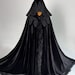 Black Halloween Cape Velvet Hooded Cloak Witch Cape Feathers Medieval ...