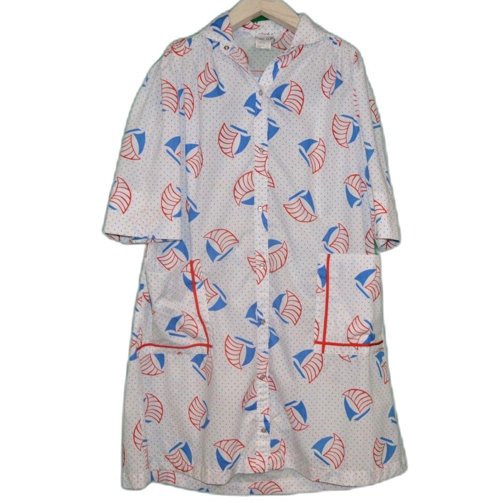 Swirl Models Coat 80s Vintage Duster House Coat Robe Muumuu Sailboats ...