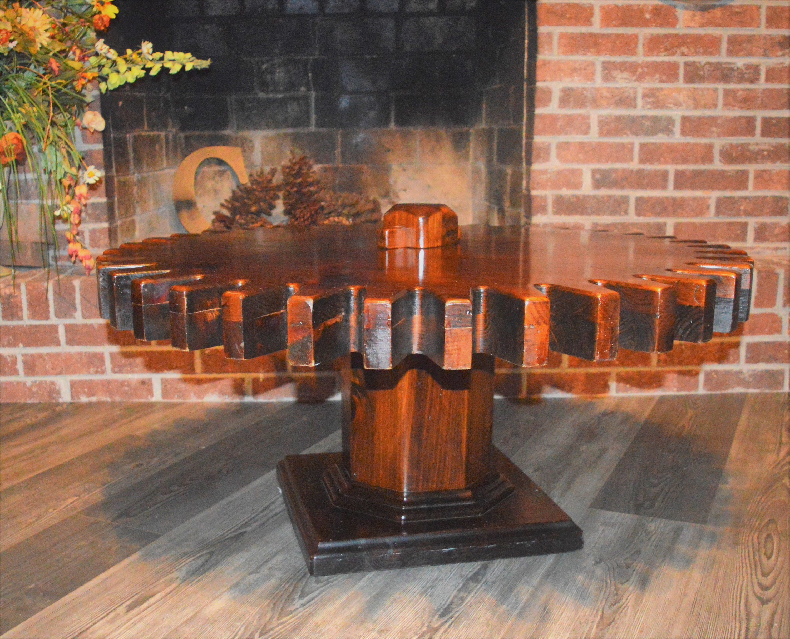 Vintage 1970s Ethan Allen Gear Cog Wheel Spinning Coffee Table Antiqued ...