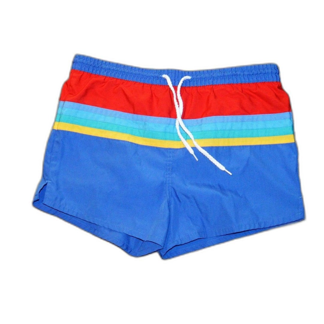 Vintage 80s Freestyle Rainbow Color Block Short Swim Trunks Bathing ...