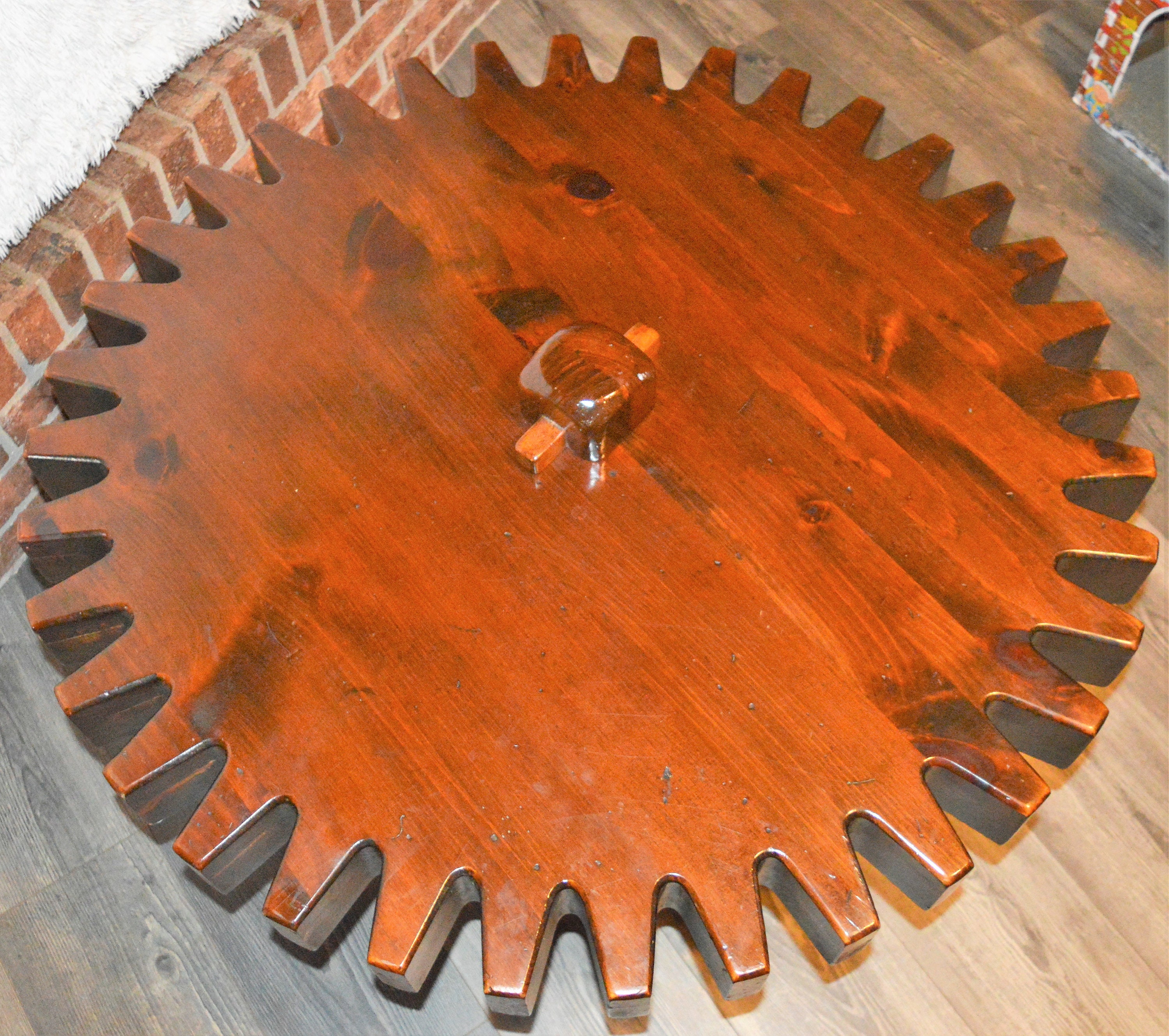Vintage 1970s Ethan Allen Gear Cog Wheel Spinning Coffee Table Antiqued ...