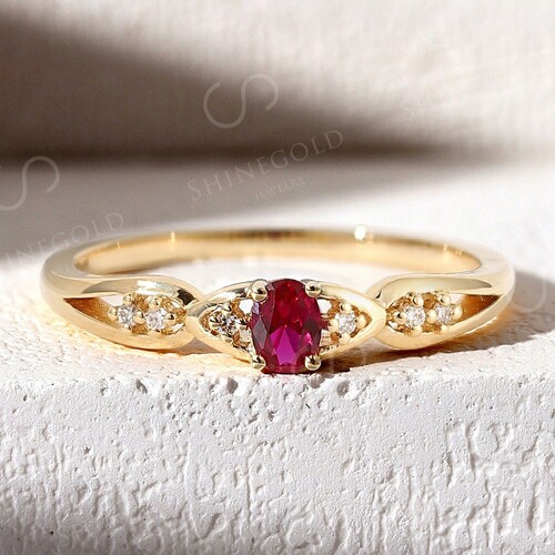 Oval Ruby Engagement Ring Rose Gold Vintage Diamond Micro Pave | Etsy
