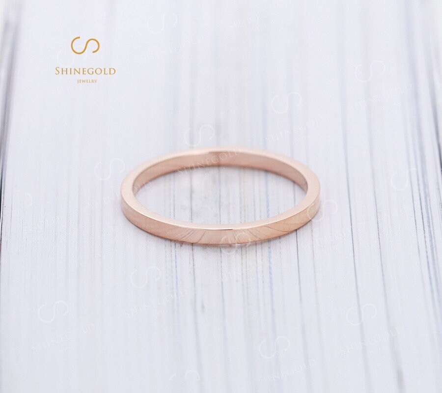 Solid Rose Gold Wedding Band Matching Frosted Ring Stacking | Etsy