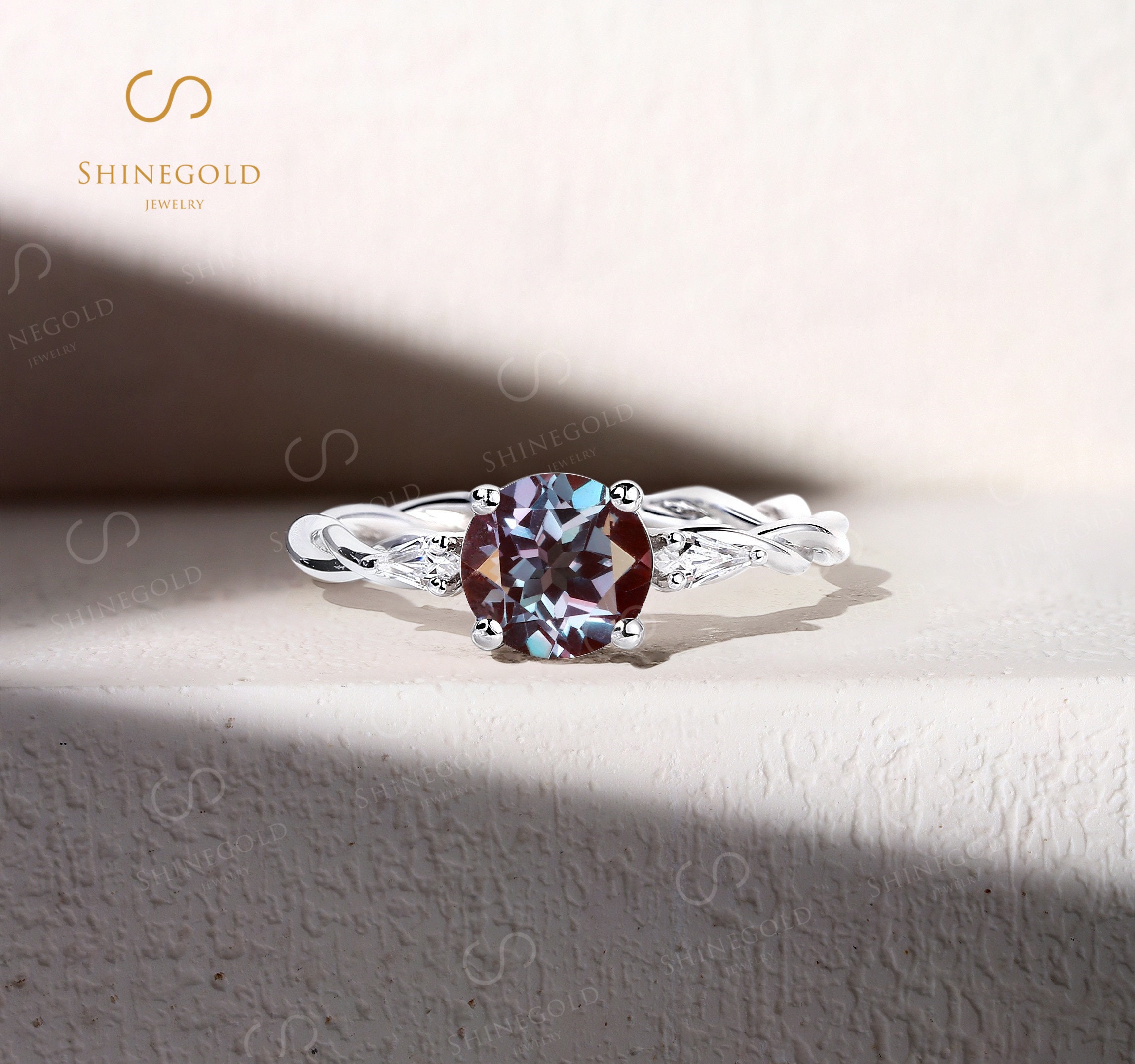 Full Twist Round Lab Alexandrite Engagement Ring Kite Cut - Etsy