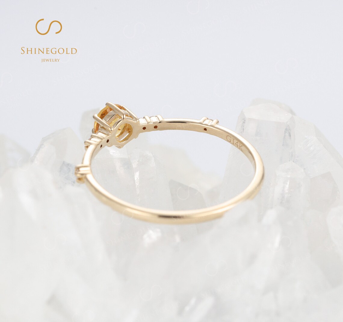 Citrine Engagement Ring Vintage Round Citrine Ring Women - Etsy