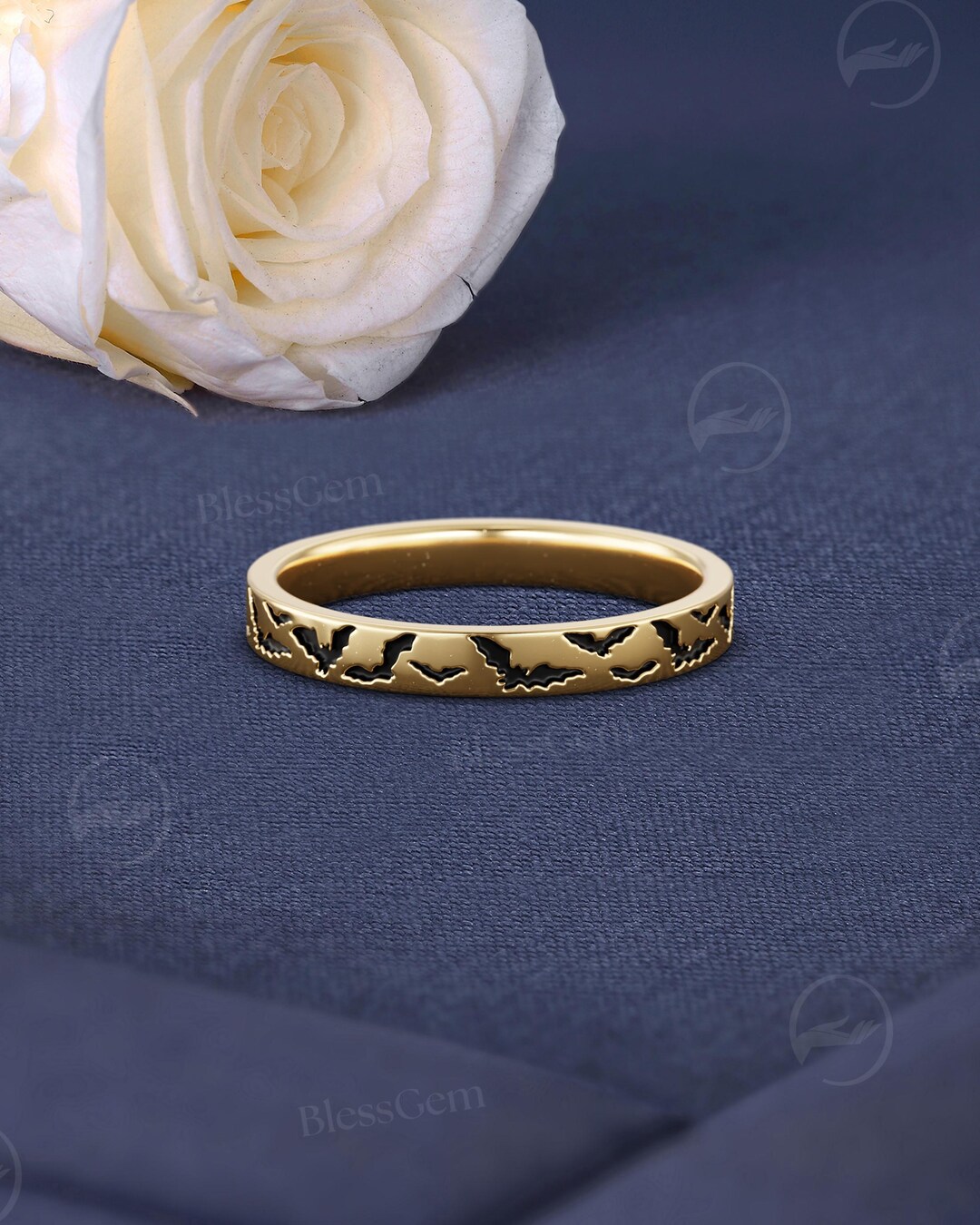 Gothic Bat Wedding Band | Yellow Gold Ring | Dark Vampire Ring for ...