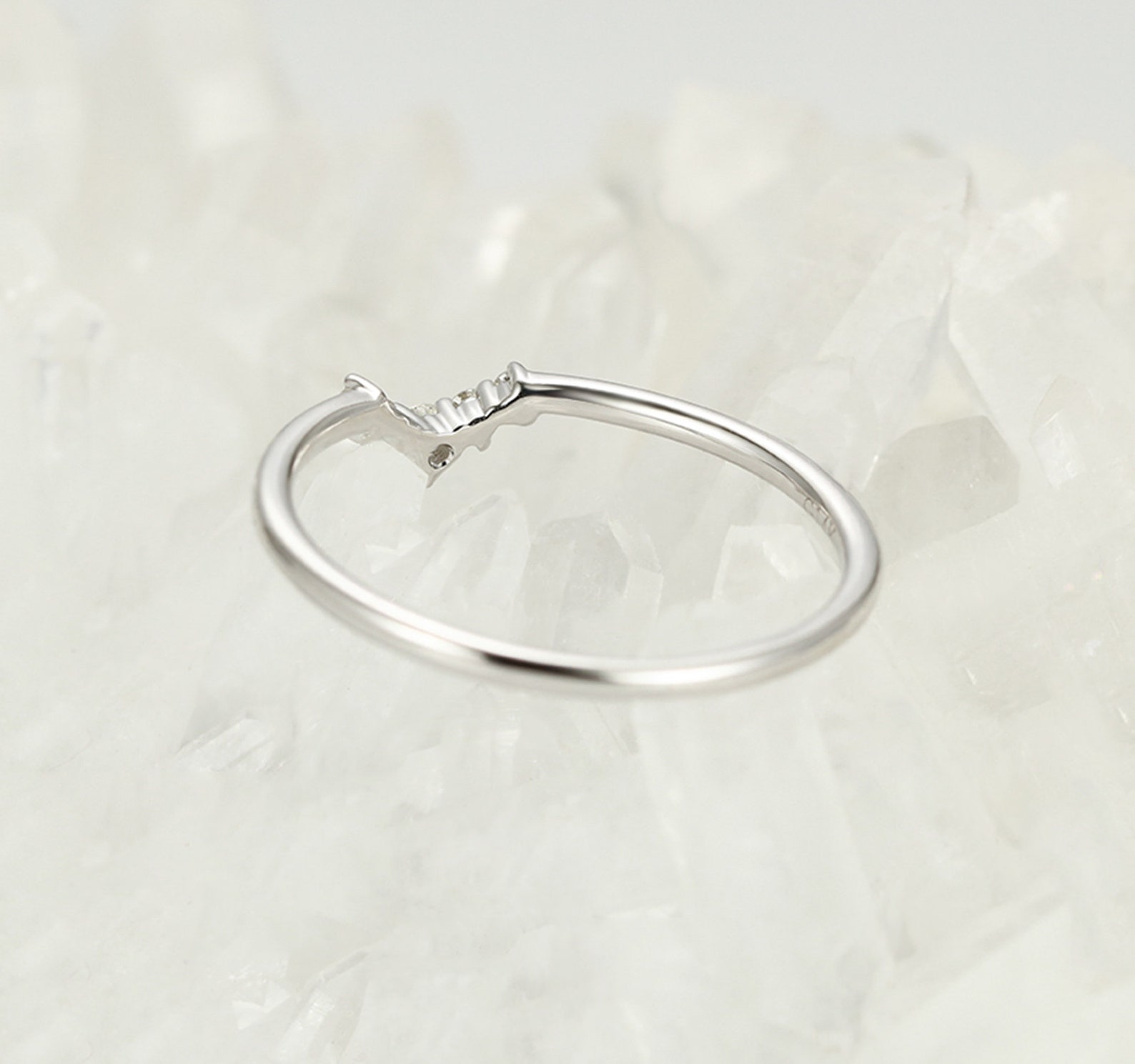 Curved Wedding Band White Gold Band Unique Chevron Band Diamond Ring ...