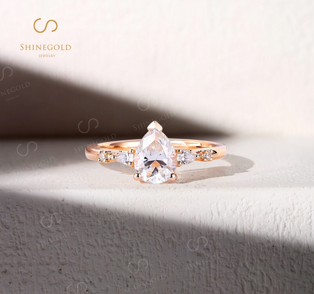 Vintage Pear Shape Moissanite Engagement Ring Rose Gold Ring Unique ...